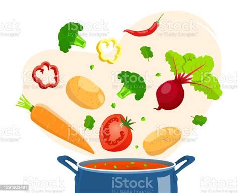 수프와 야채를 가지고 날고 팬 조리법 수제 음식 음식 준비 개념 채소에 대한 스톡 벡터 아트 및 기타 이미지 채소 소스팬 수프 Istock