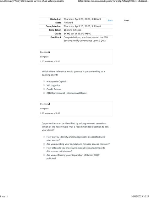 Ibm Security Verify Governance Level 2 Quiz Attempt Review Pdf Cloud Computing Software As