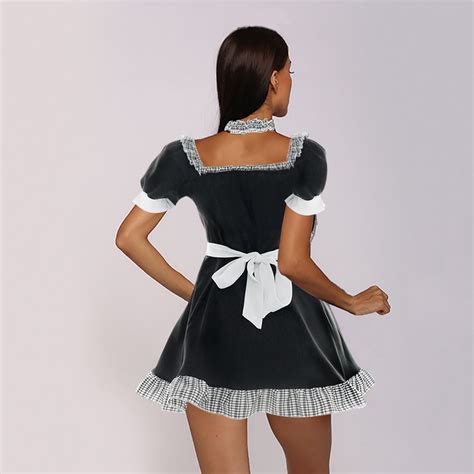Yomorio Sexy French Maid Costume Ruffle Trim Maid Fancy Dress Cat Paw