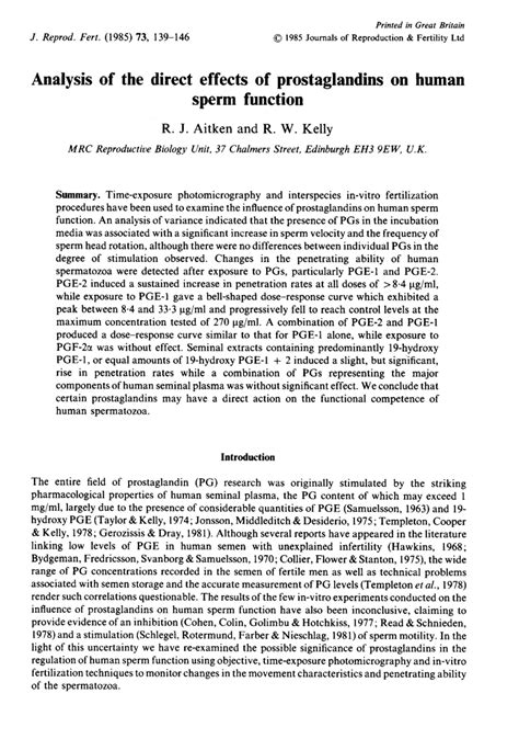 Pdf Analysis Of The Direct Effects Of Prostaglandins On Human Sperm Function