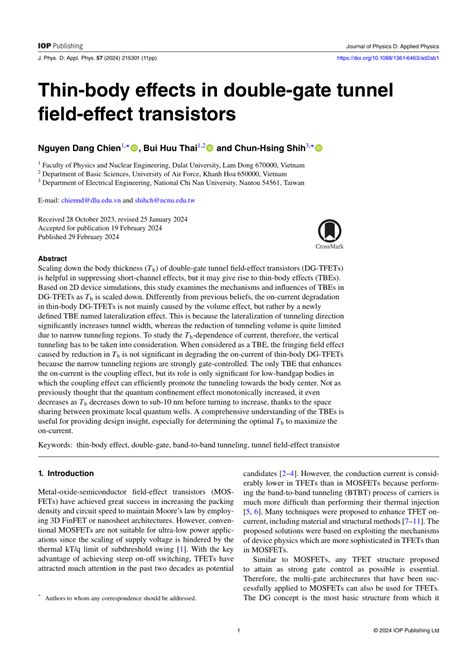 Pdf Thin Body Effects In Double Gate Tunnel Field Effect Transistors