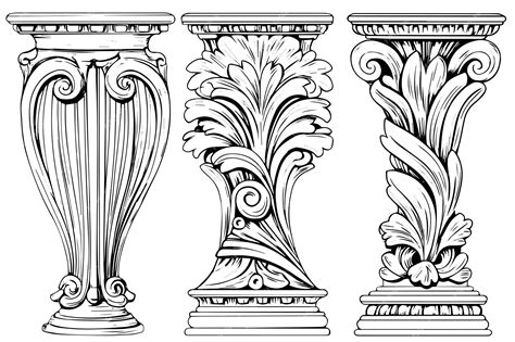 Ancient Column Collection Vintage Vector Illustrations Of Roman And Greek Architecture Element