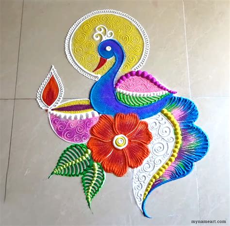 Simple Peacock Rangoli Designs For Diwali