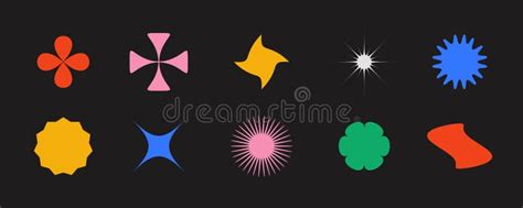 Primitive Geometric Shapes Collection Abstract Stars And Flowers Forms