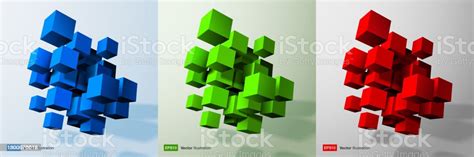 3d 큐브 세트 파란색 녹색 빨간색 3d 큐브 컬렉션 벡터 일러스트레이션 0명에 대한 스톡 벡터 아트 및 기타 이미지 0명 3차원 형태 개념 Istock