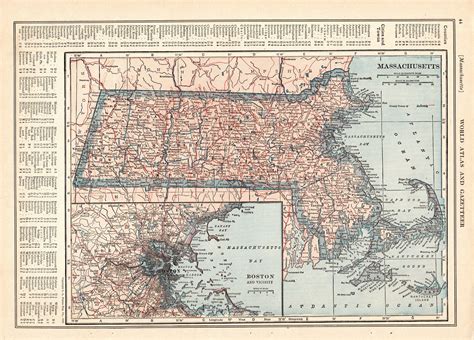 1925 Antique Massachusetts State Map Vintage Map Of Massachusetts Wall