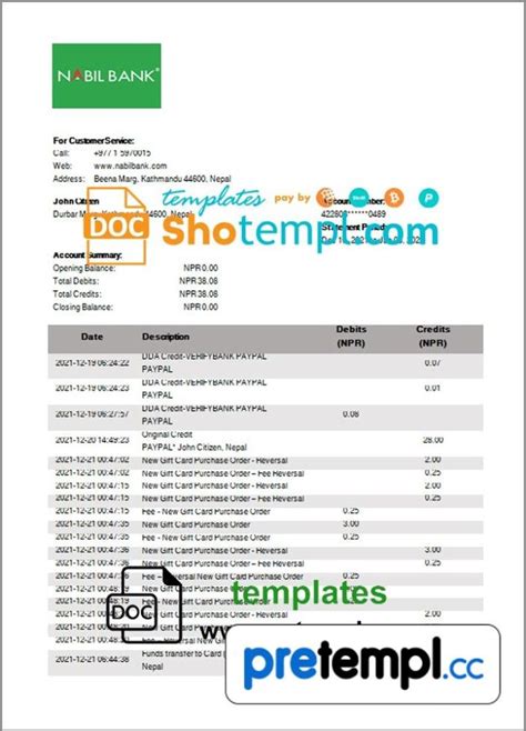 Nepali Nabil Bank Bank Statement 3 6 Months Example In Word And Pdf Format Pretempl