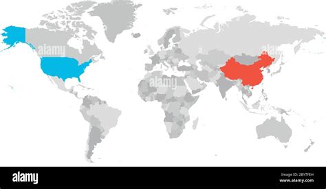 United States And China Highlighted On Political Map Of World Vector