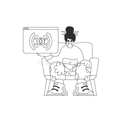 A Girl Grasping An Iot Logo In A Vector Line Art Style Stock Vector Illustration Of Data