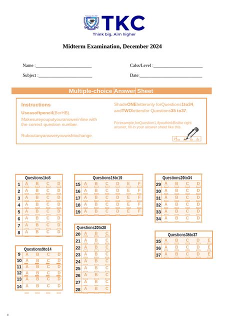 Mcqs Answer Sheet Sample Form Pdf Multiple Choice Tests