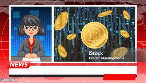 암호 화폐에 대해 논의하는 뉴스 앵커의 벡터 그림 디지털 동전과 기술 테마 배경을 특징으로합니다 경제에 대한 스톡 벡터 아트 및 기타 이미지 Istock