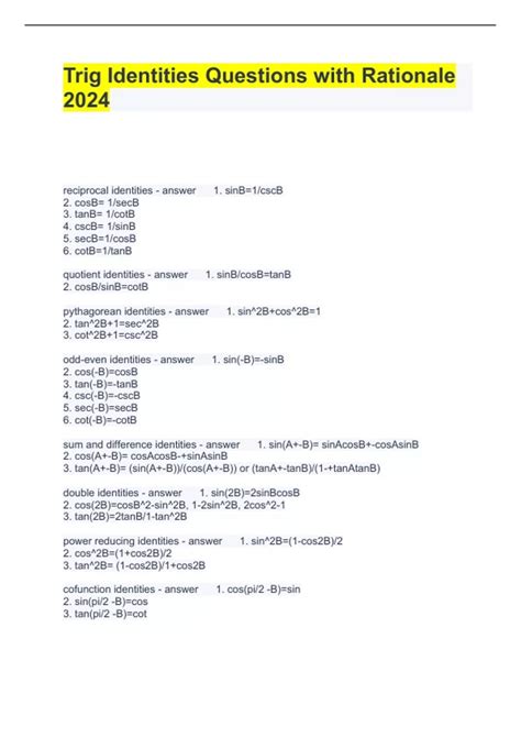 Trig Identities Questions With Rationale 2024 Secb Structural
