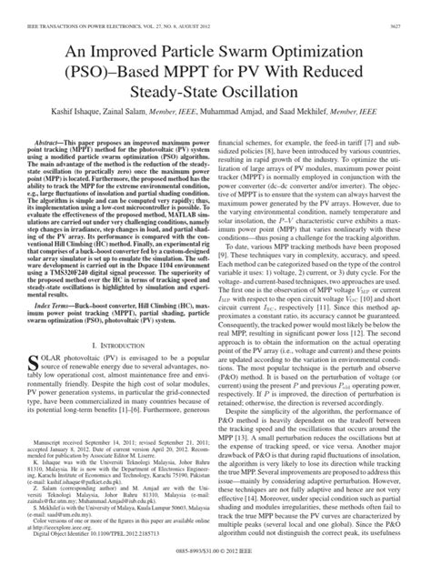An Improved Particle Swarm Optimization Pdf Photovoltaic System Photovoltaics