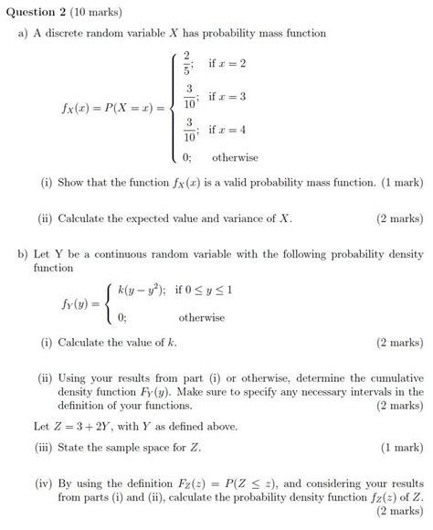 solved question 2 10 marks a a discrete random variable x