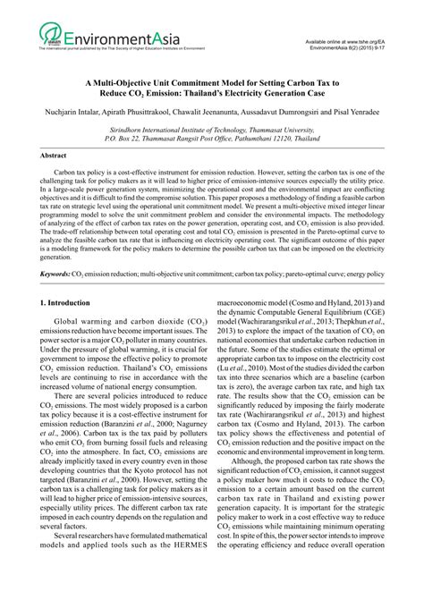 Pdf A Multi Objective Unit Commitment Model For Setting Carbon Tax To Reduce Co2 Emission