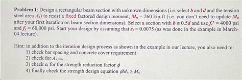 Solved Problem Design A Rectangular Beam Section With Chegg