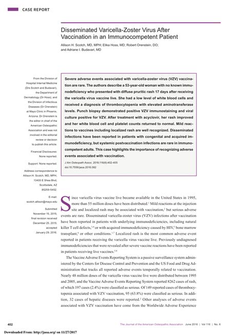 Pdf Disseminated Varicella Zoster Virus After Vaccination In An
