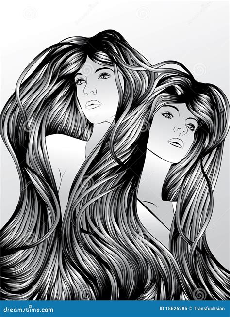 Twins With Interlocking Hair Stock Vector Illustration Of Hair Retro 15626285