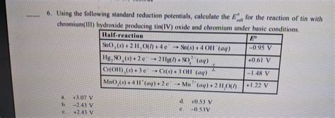 Solved 6 Using The Following Standard Reduction Potentials