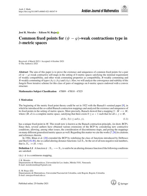Pdf Common Fixed Points For ψ φ Weak Contractions Type In B Metric Spaces