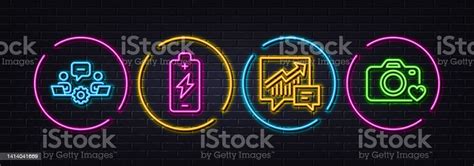 팀워크 회계 및 배터리 충전 최소 라인 아이콘 웹 응용 프로그램의 경우 벡터 인쇄 교육에 대한 스톡 벡터 아트 및 기타 이미지 교육 그래프 기포 Istock