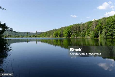 멀리 섬과 나무가 있는 호숫가의 푸른 물 하얀 솜털 구름이 있는 푸른 하늘 0명에 대한 스톡 사진 및 기타 이미지 0명 강 경관 Istock