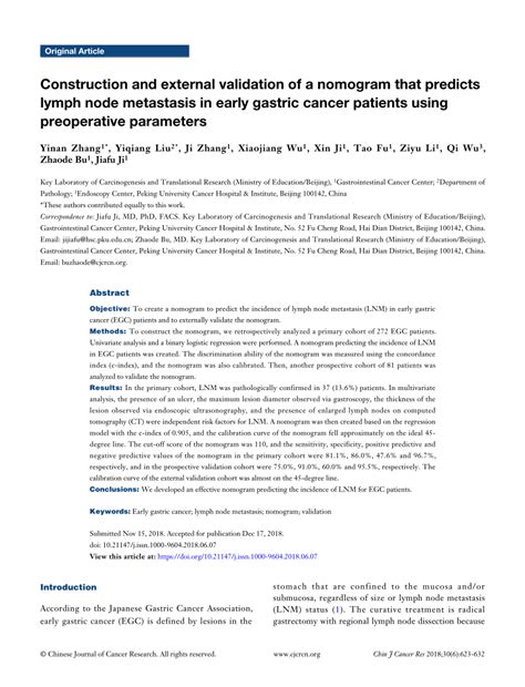 Pdf Construction And External Validation Of A Nomogram That Predicts Lymph Node Metastasis In