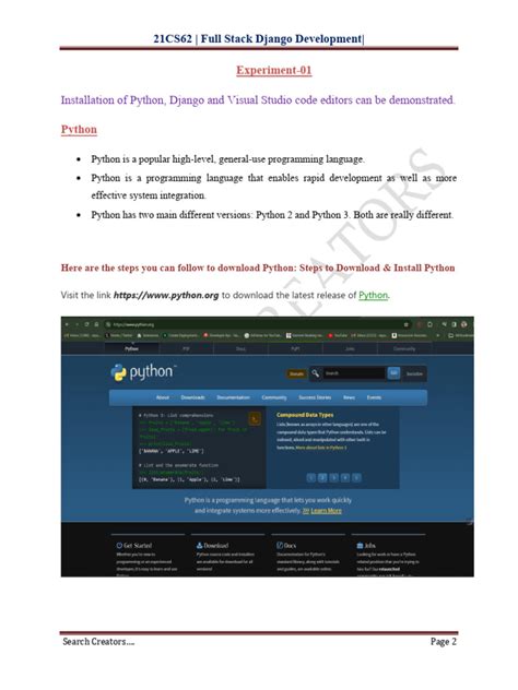 experiment 01 full stack django search creators pdf python