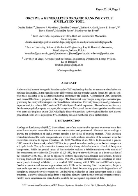 Pdf Orcsim A Generalized Organic Rankine Cycle Simulation Tool