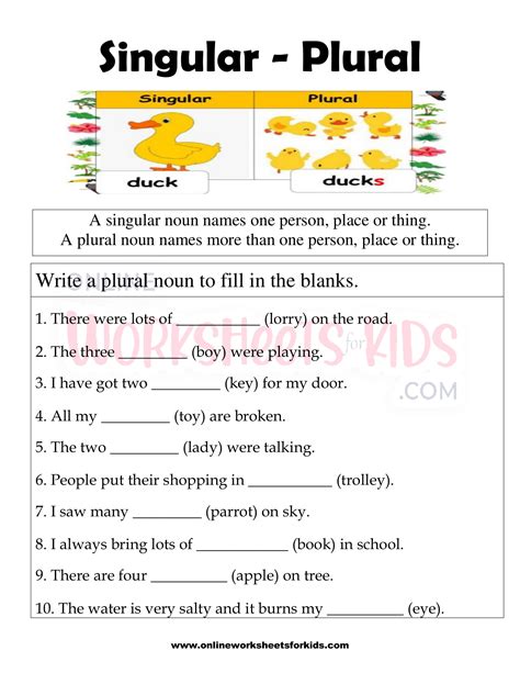 Singular And Plural Nouns Lesson Plan For Grade 1 Free Worksheets