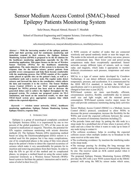 PDF Sensor Medium Access Control SMAC Based Epilepsy Patients Monitoring System