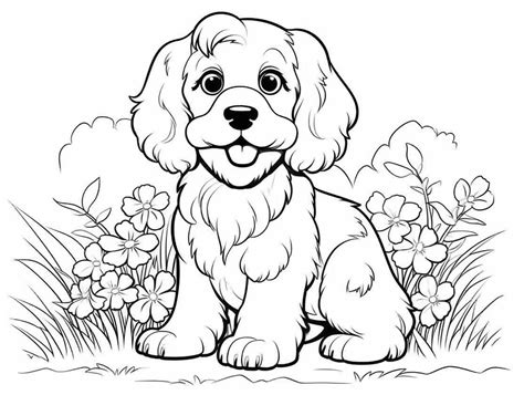 A Cute Happy Cockapoo In A Garden Coloring Page