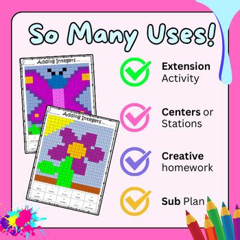 Adding Integers Color By Numbers Bunny Butterfly And Flower Mystery Images