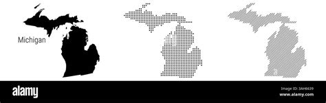 Michigan Detailed Silhouette Map Dotted Pattern And Slanted Parallel Lines Pattern Textured
