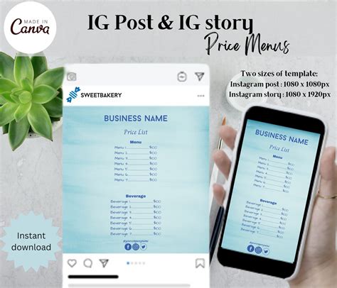 Instagram Price Menus List For Instagram Post Template And Instagram