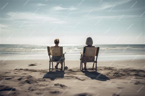 Premium Ai Image Two Women Sitting On Chairs At Beach Looking At Sea Horizon Neural Network