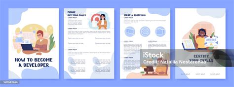 How To Become Developer Flat Vector Brochure Template Stock Illustration Download Image Now