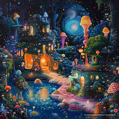 Ai创作图魔法森林插画 奇幻爱丽斯仙境插画 梦幻夜晚立体画 魔幻场景插画 梦幻童话世界景观 幻想梦境插画 星月河幻想插画 童话世界插画 梦幻城堡插画 梦话童话世界景观 童话森林主题场景 梦幻