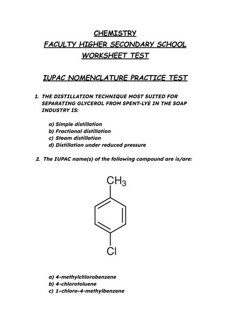 Solution Chemistry Iupac Nomenclature Practice Test Studypool