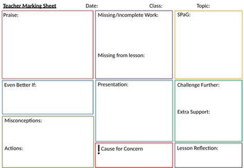 Whole Class Teacher Marking Sheet Teaching Resources