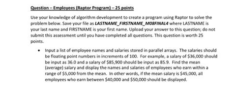 solved question employees raptor program 25 points use knowledge algorithm development