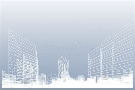 Abstract Wireframe City Background Perspective 3d Render Of Building Wireframe Stock Vector