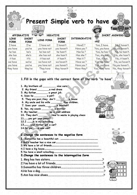 Simple Present Tense Verbtobe Hashave Worksheet