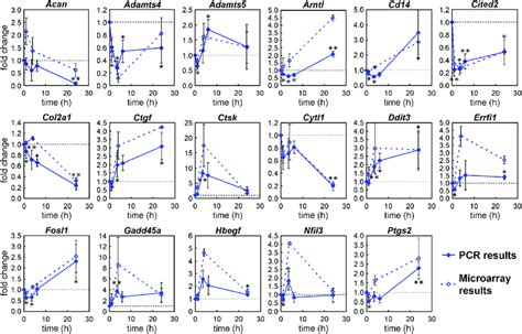 Real Time Pcr Validation Of Microarray Results Expression Of 17 Genes Download Scientific