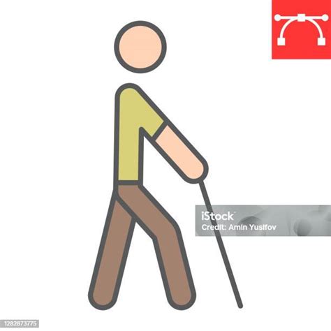 걷는 스틱 색상 라인 아이콘 장애 및 실명 맹인 사인 벡터 그래픽 편집 가능한 스트로크 채워진 윤곽선 아이콘 Eps 10 걷기에 대한 스톡 벡터 아트 및 기타 이미지