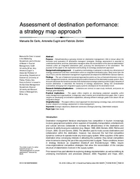 Pdf Assessment Of Destination Performance A Strategy Map Approach