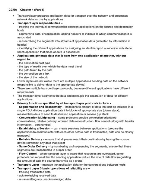 Ccna 1 Chapter 4 Summary Pdf Transmission Control Protocol Port Computer Networking