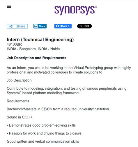 Synopsys Recruitment 2023 Hiring Intern Technical Engineering Be B Tech W3hiring