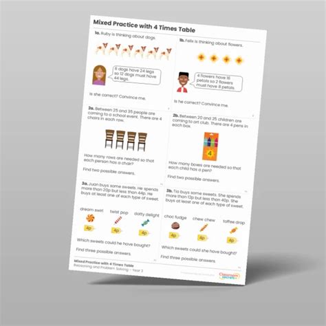 Year 3 Mixed Practice With 4 Times Table Reasoning And Problem Solving Resource Classroom Secrets