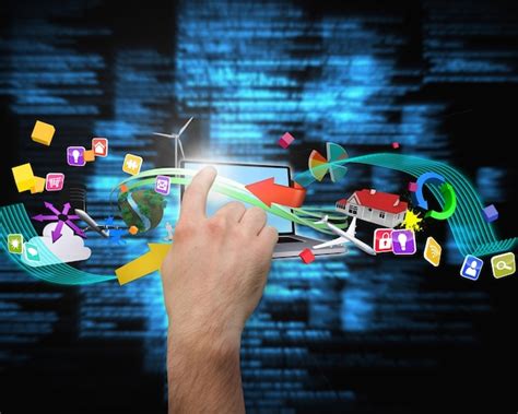 Premium Photo Hand Pointing Against Blue Blurred Texts